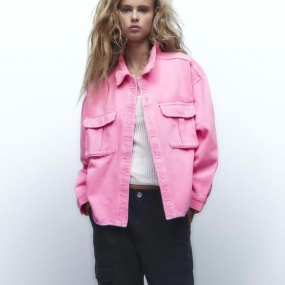 Zara | Jackets & Coats | Zara Pink Denim Jacket | Poshmark